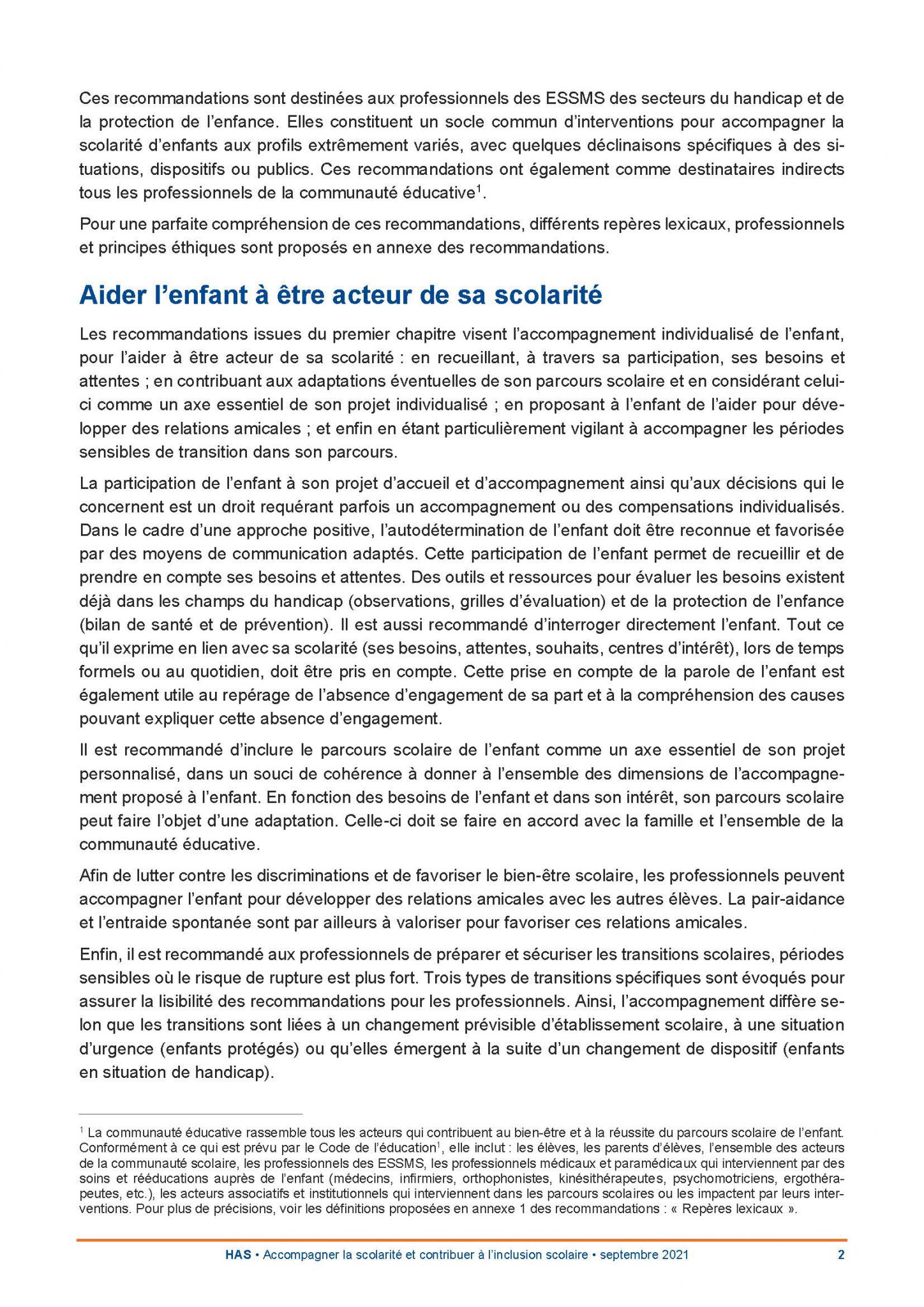 Recommandations de bonnes pratiques professionnelles (HAS) - INJS